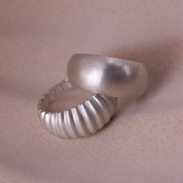 Bilbao Ring Set - Smooth and Ridged - Silver - CLARA BREEN